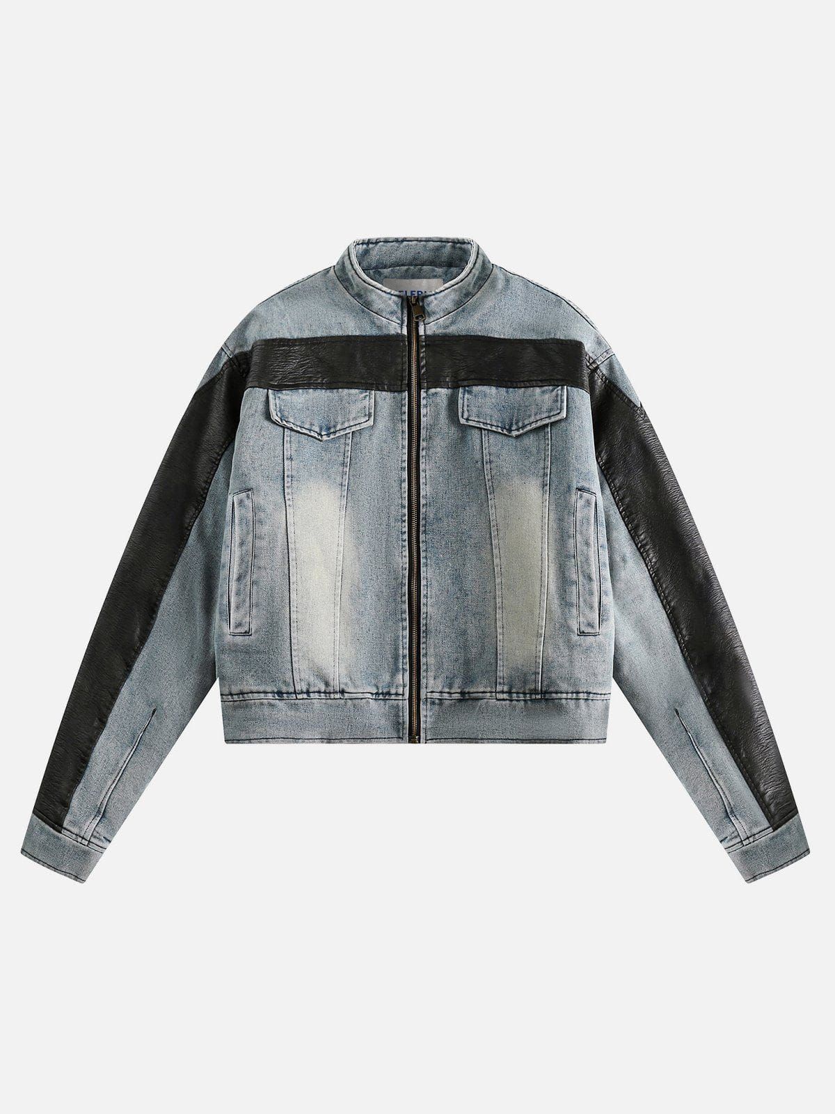 Stained Patchwork Denim Racing Jacket
